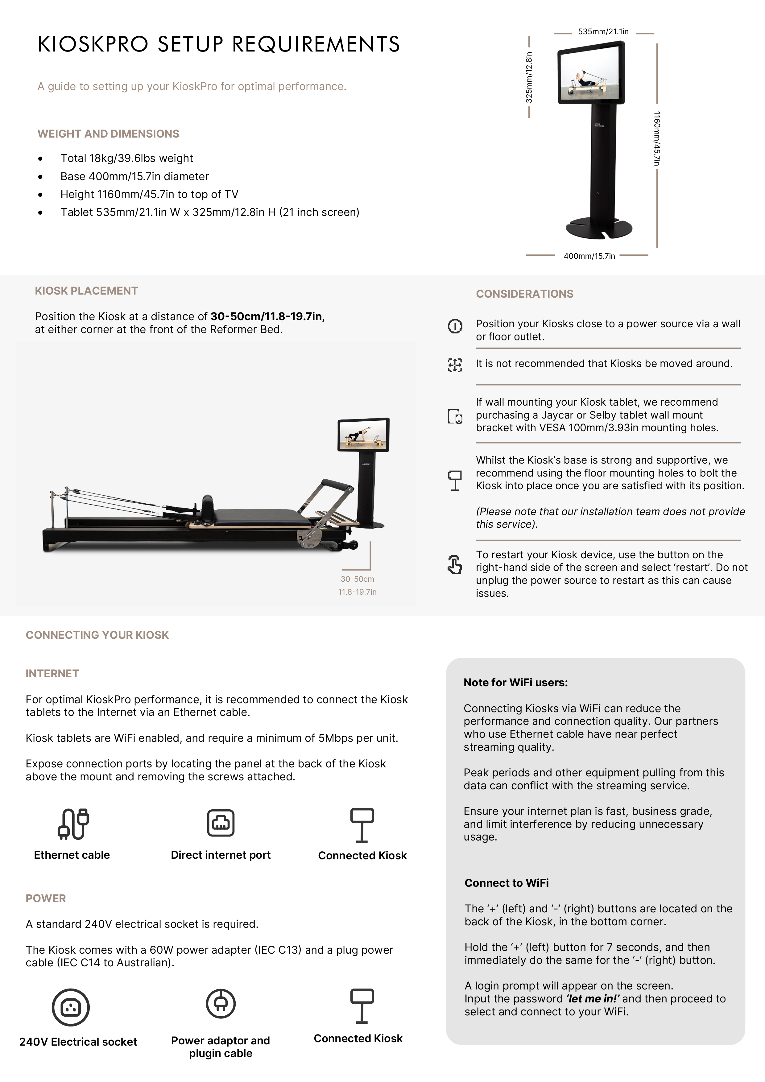 How do I setup my Kiosk and what are the space requirements? – Your Reformer Support (AU)